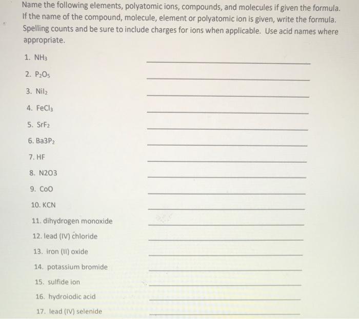 Solved Name the following elements, polyatomic ions, | Chegg.com