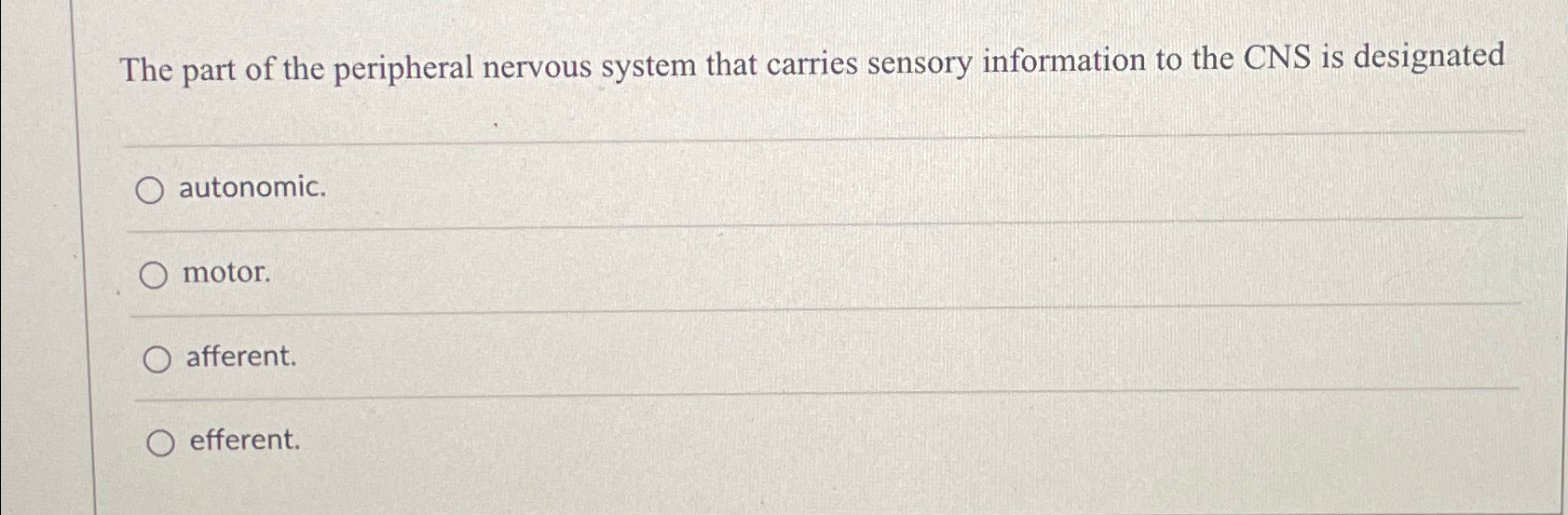 Solved The part of the peripheral nervous system that | Chegg.com