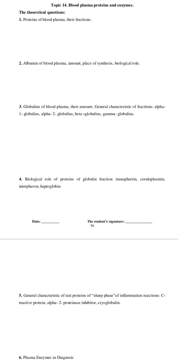 Solved Topic 14 Blood Plasma Proteins And Enzymes The Chegg
