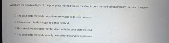 Solved What are the disadvantages of the pour plate method | Chegg.com