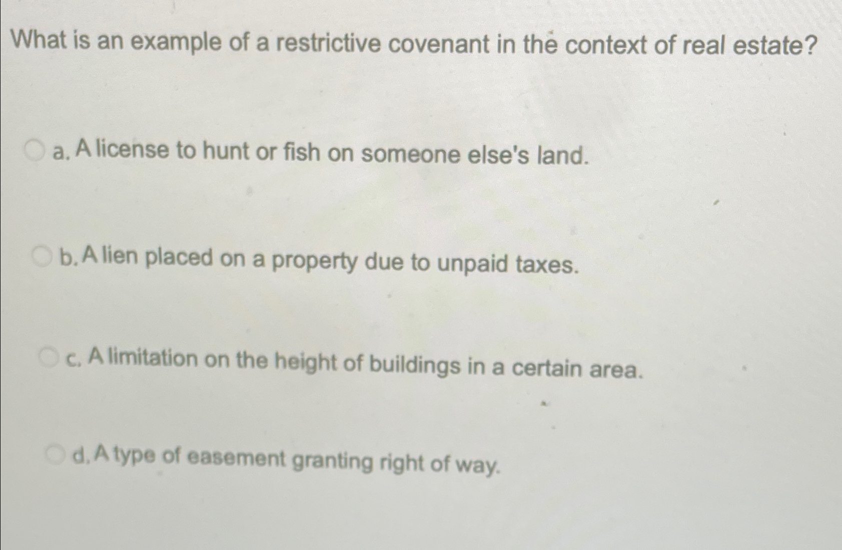 Solved What is an example of a restrictive covenant in the | Chegg.com