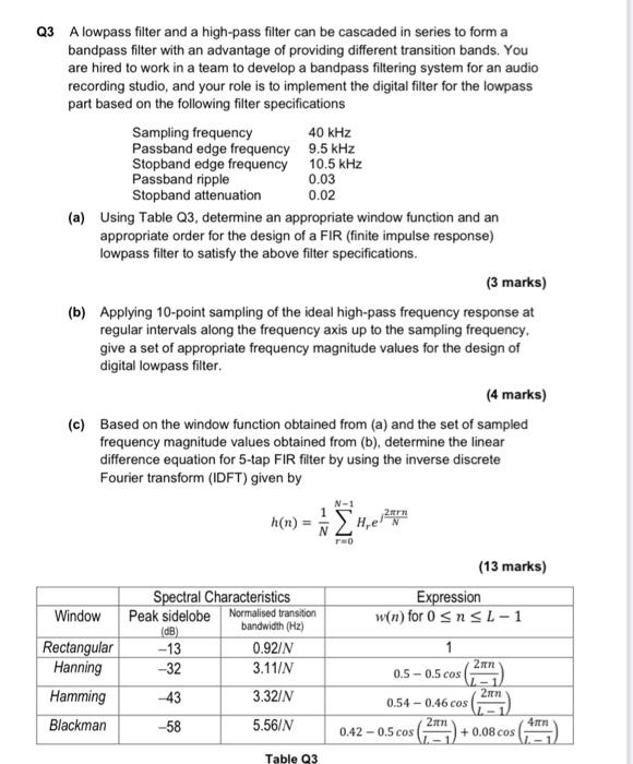 Solved Q3 A lowpass filter and a high-pass filter can be | Chegg.com