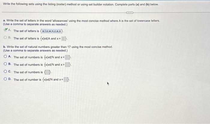 Solved Write the following sets using the listing (roster) | Chegg.com