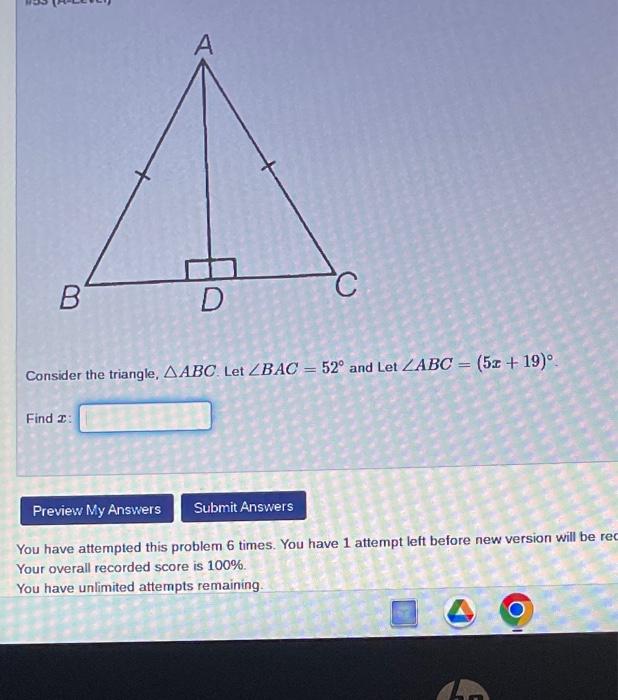 Solved Consider the triangle, ABC. Let ∠BAC=52∘ and Let | Chegg.com