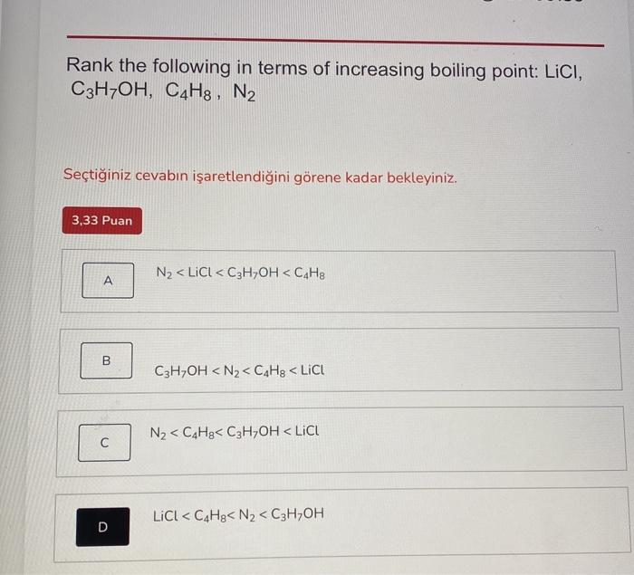 Solved Rank the following in terms of increasing boiling | Chegg.com