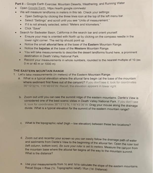 Solved Part II - Google Earth Exercise: Mountain Deserts, | Chegg.com