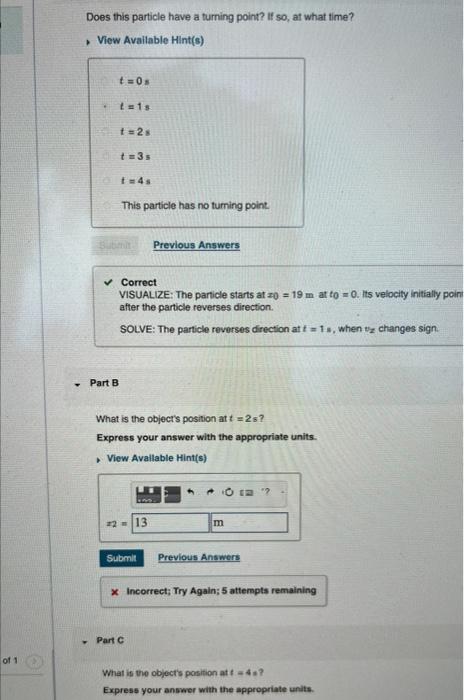 Solved A particle starts from x0=19 m at t0=0 and moves with | Chegg.com