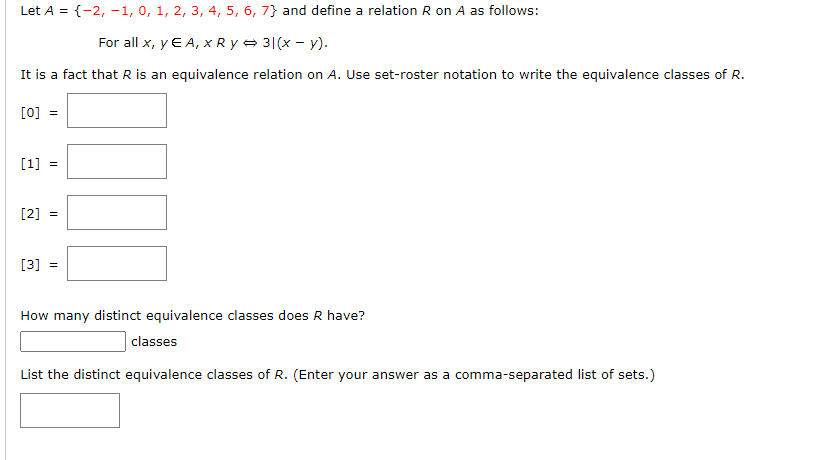 Solved Let A={-2,-1,0,1,2,3,4,5,6,7} ﻿and define a relation | Chegg.com