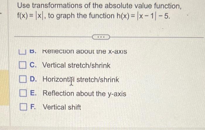 Solved Use transformations of the absolute value function, | Chegg.com