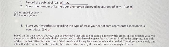 Solved 1. Record the cob label (0.5pt):22 2. Count the | Chegg.com