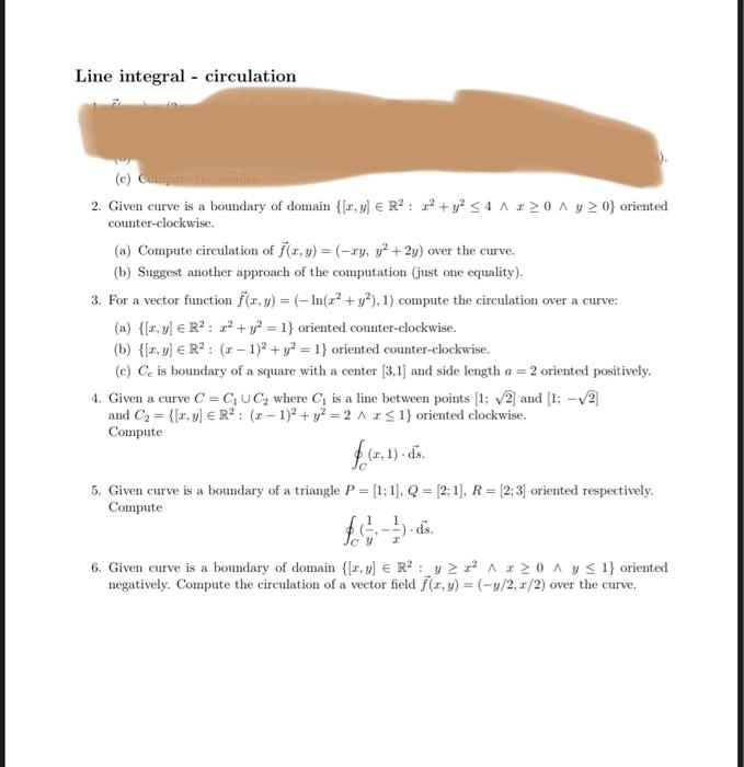Solved Line integral - circulation 2. Given curve is a | Chegg.com