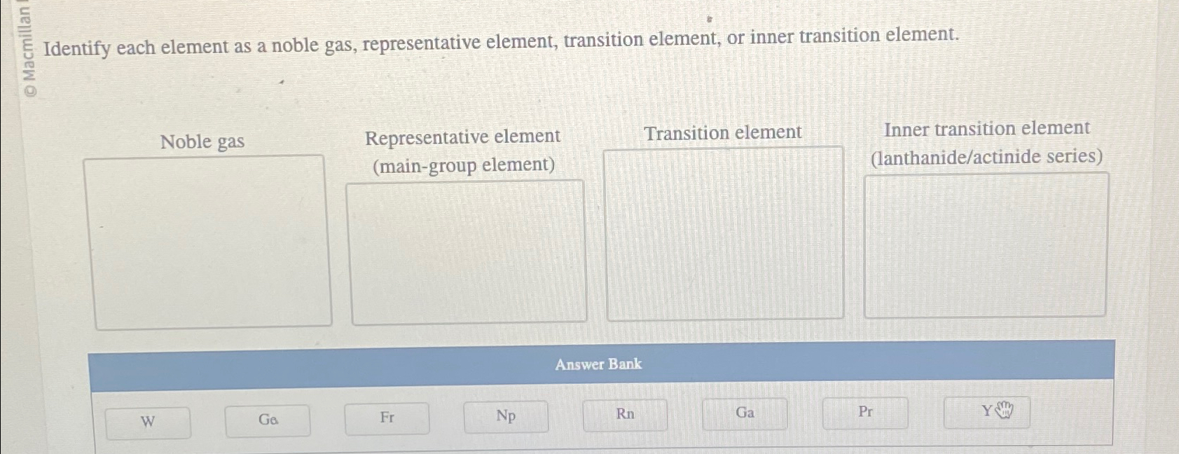Solved Identify each element as a noble gas, representative | Chegg.com