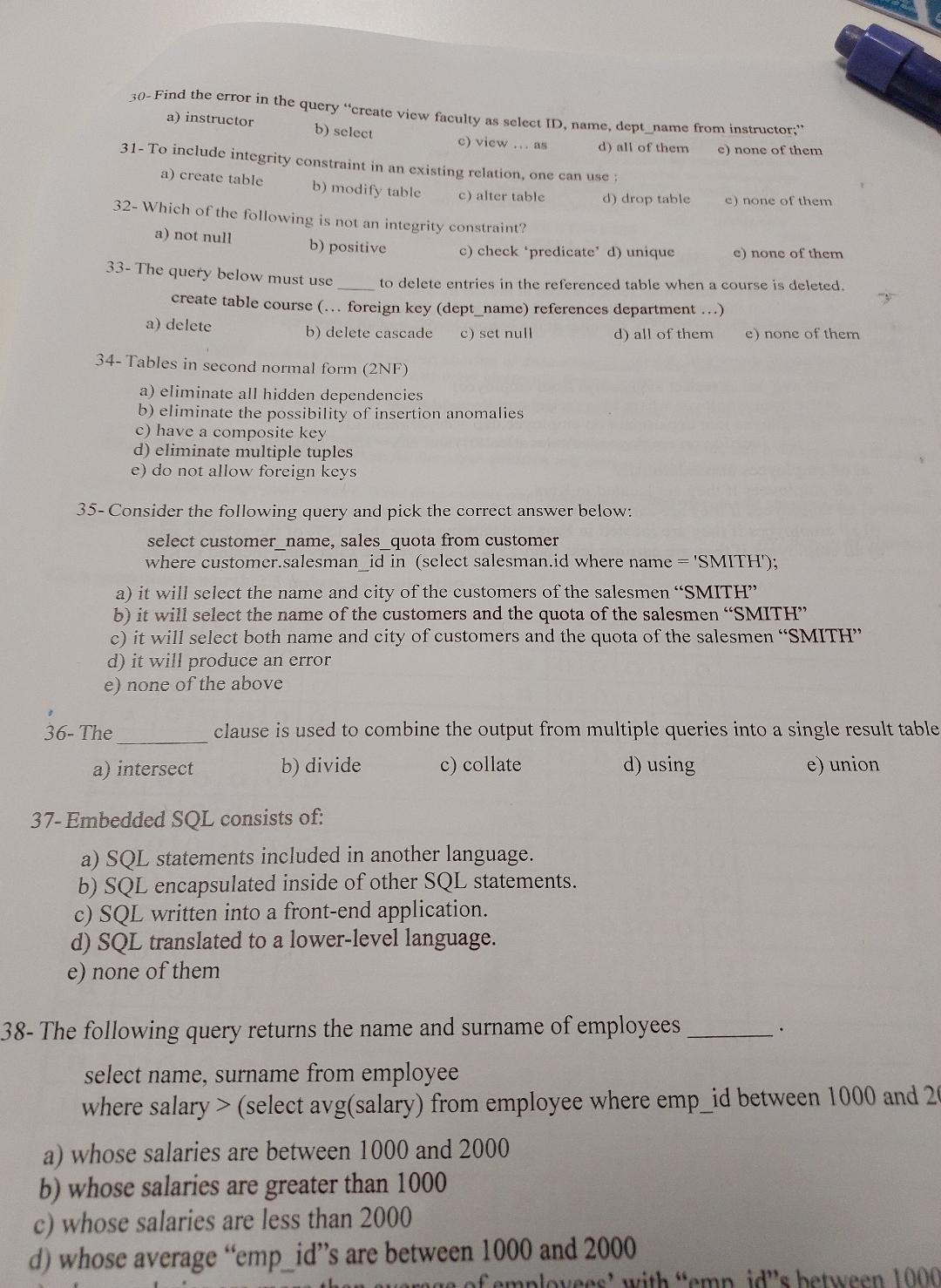 Solved 30-Find the error in the query "create view faculty | Chegg.com