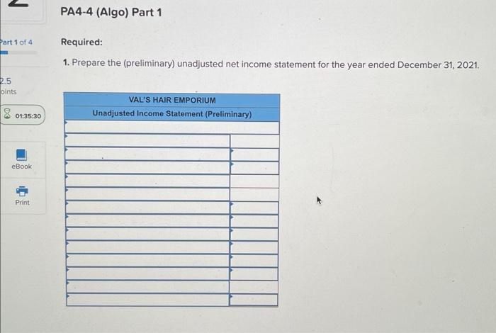 Solved prepare the preliminary unadjusted net income | Chegg.com