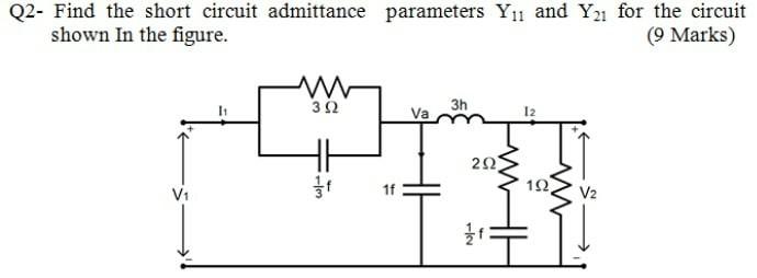 Solved Q2- Find the short circuit admittance parameters Y11 | Chegg.com
