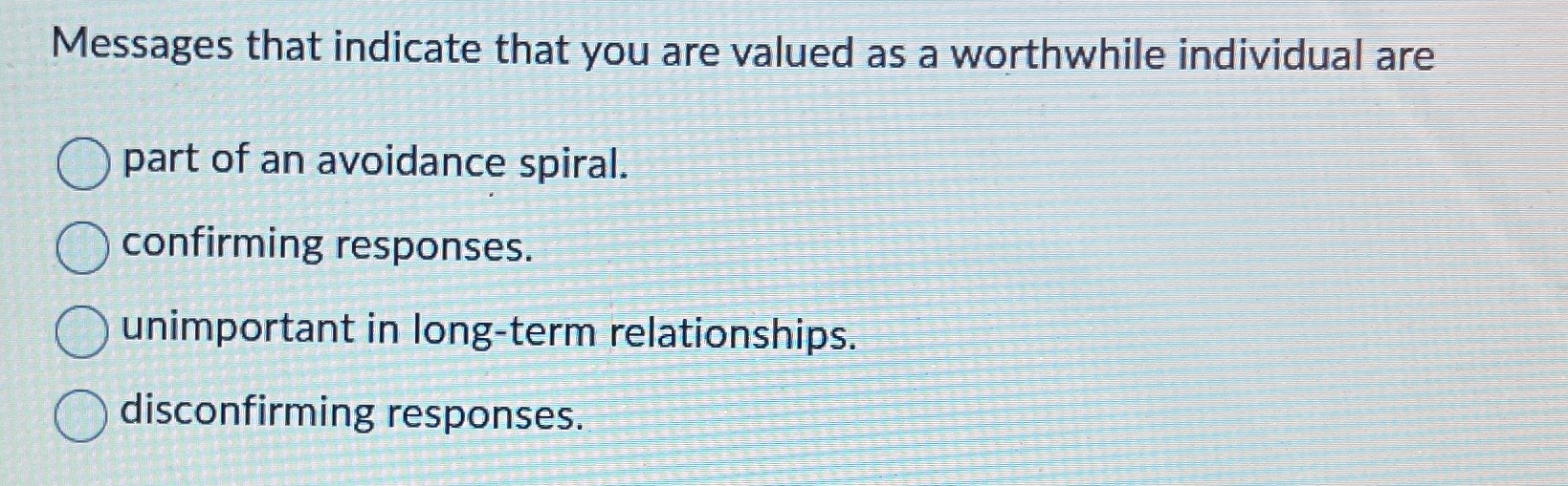 Solved Messages that indicate that you are valued as a | Chegg.com