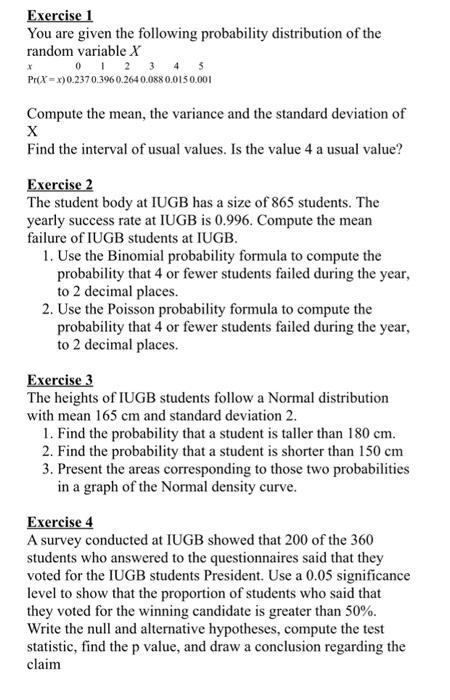 Solved * Exercise 1 You are given the following probability | Chegg.com