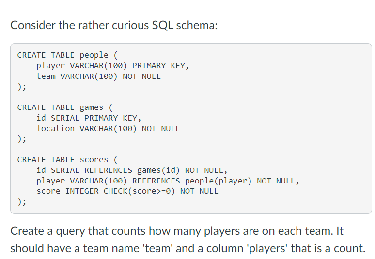 Solved Create a query that counts how many players are on | Chegg.com