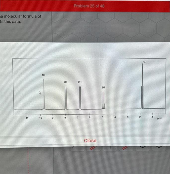Solved A 1H NMR spectrum is shown for a molecule with the | Chegg.com
