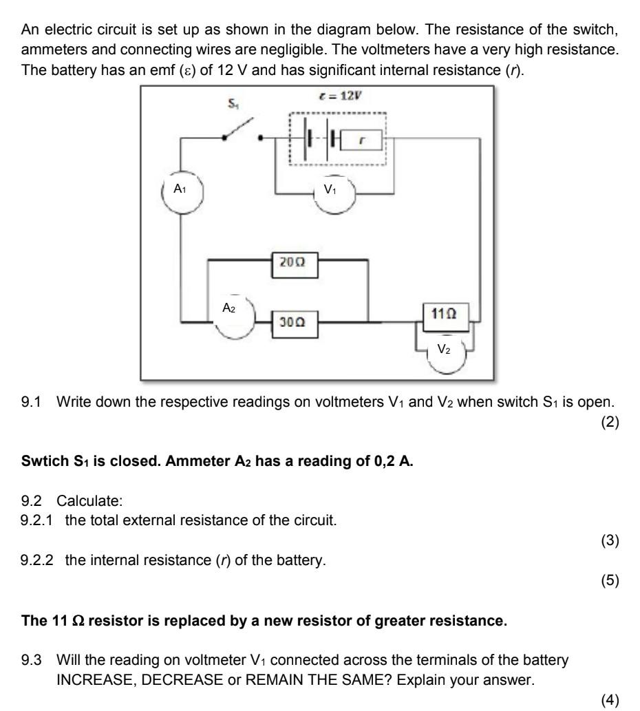Solved An electric circuit is set up as shown in the diagram | Chegg.com