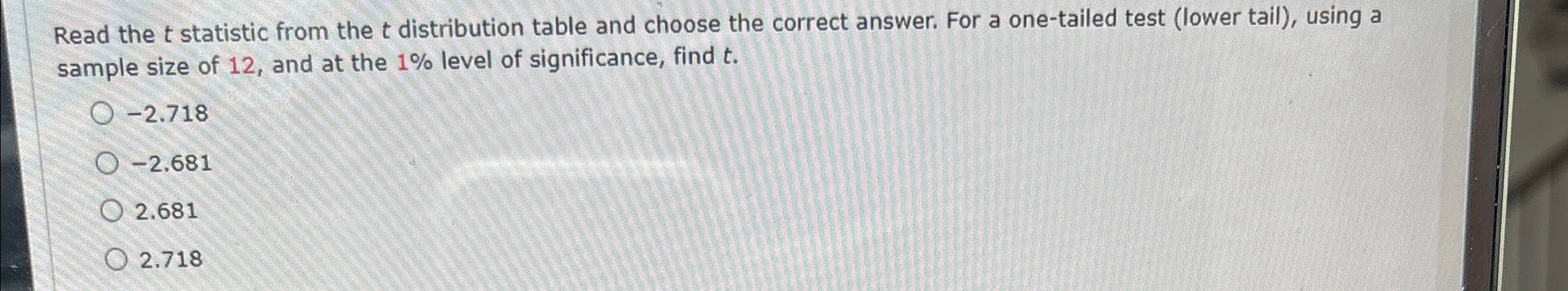 Solved Read the t ﻿statistic from the t ﻿distribution table | Chegg.com