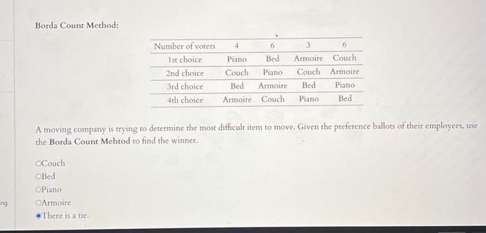 Solved Borda Count Method: A moving company is trying to | Chegg.com