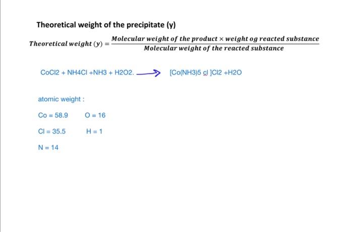 Solved Theoretical weight of the precipitate (y) Molecular | Chegg.com