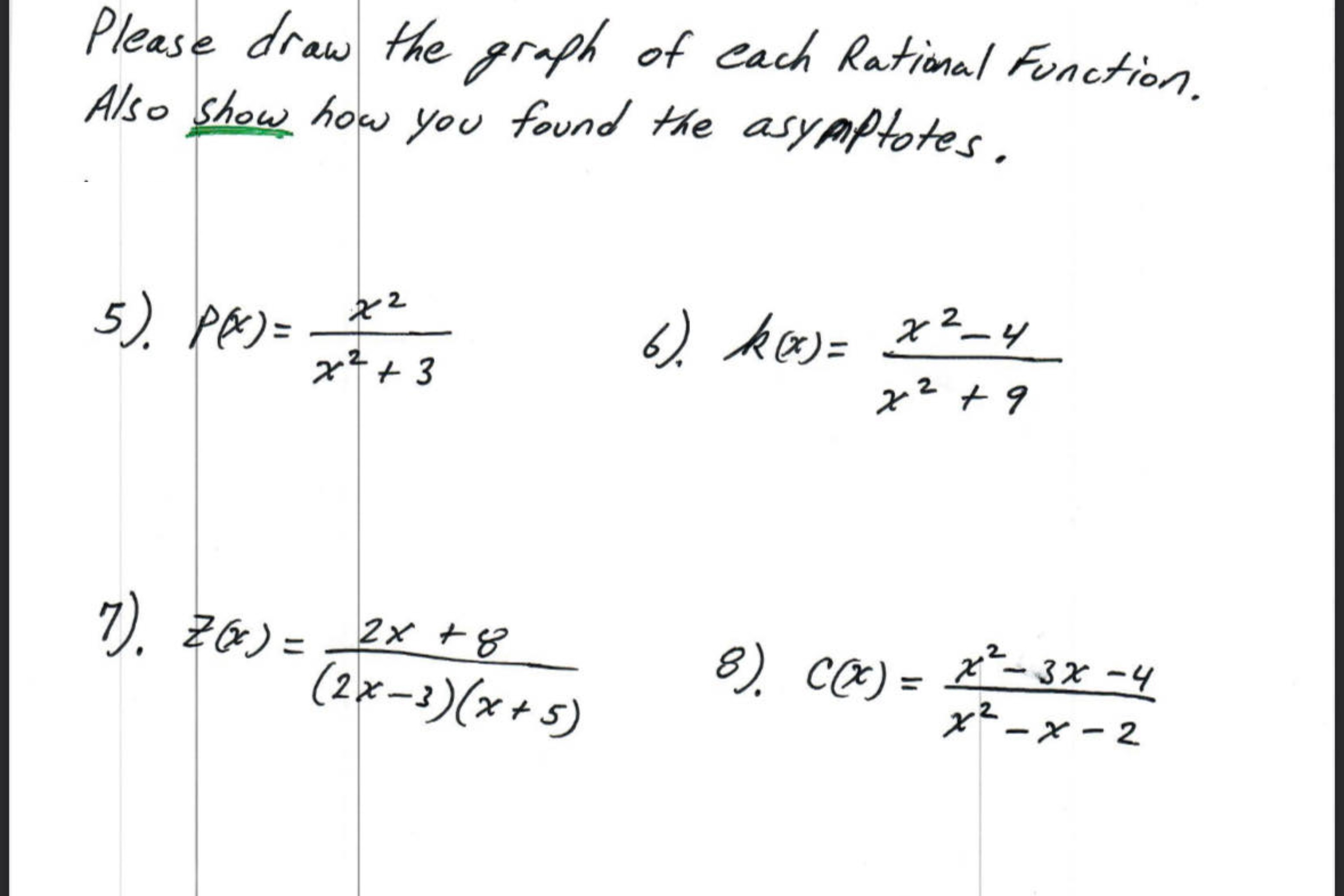Solved Please draw the graph of each Rational Function.Also | Chegg.com
