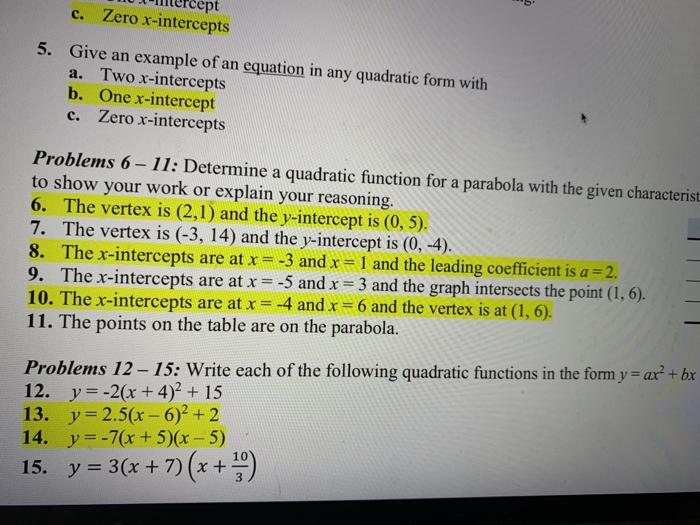Solved c. Zero x-intercepts cept 5. Give an example of an | Chegg.com
