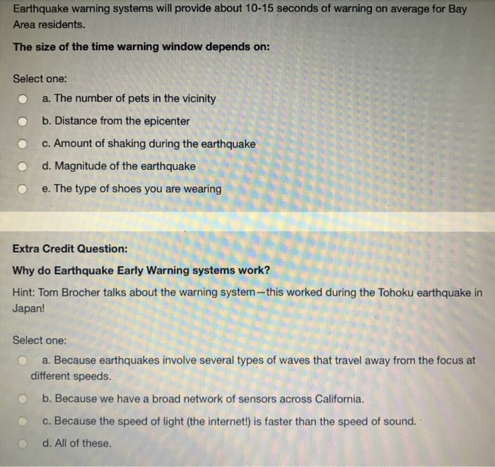 Solved Earthquake warning systems will provide about 10-15 | Chegg.com