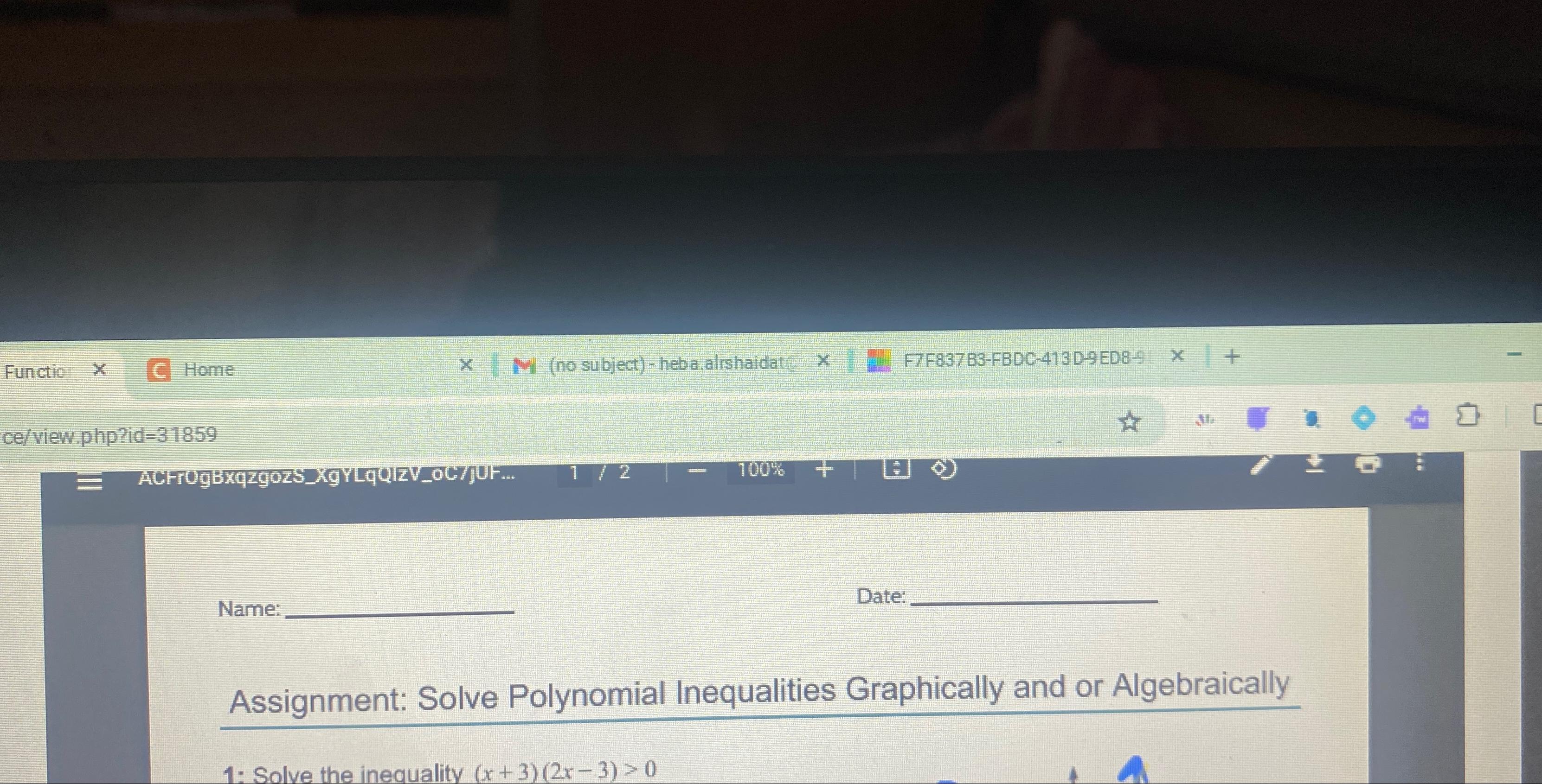 Solved Name:Date:Assignment: Solve Polynomial Inequalities | Chegg.com