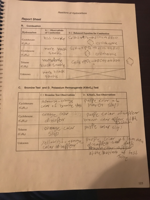 Solved Reactions of Hydrocarbons Report Sheet C6H12 | Chegg.com