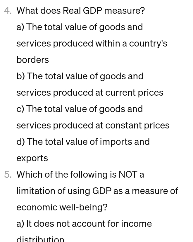 Solved Economics:What does Real GDP measure?a) ﻿The total | Chegg.com