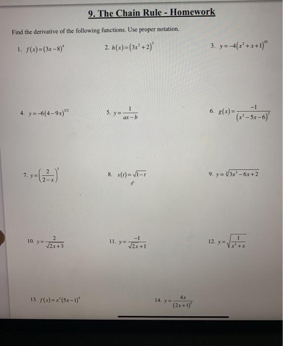 Solved 9. The Chain Rule - Homework Find the derivative of | Chegg.com