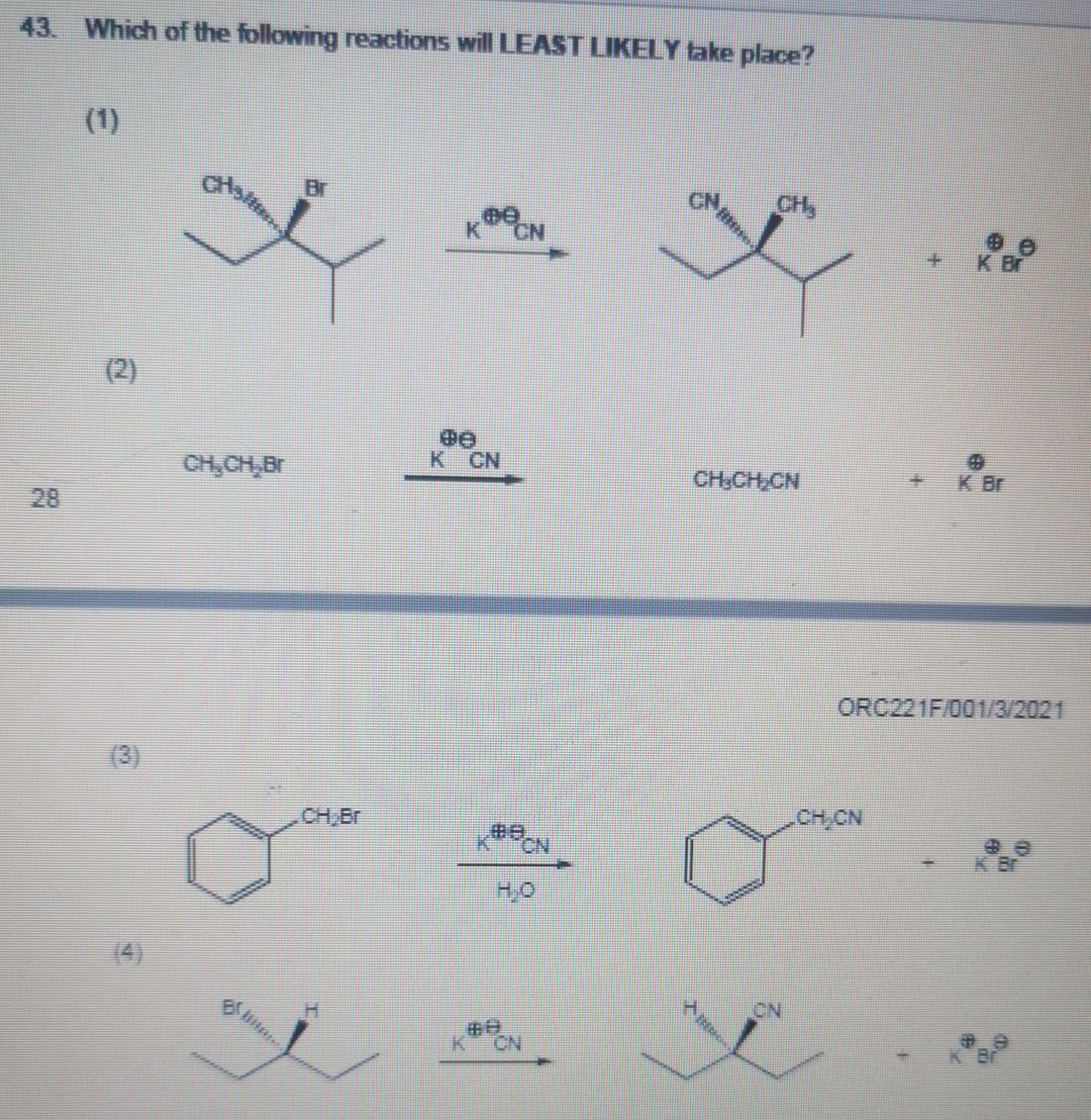 Solved 42. Which of the following reactions is INCORRECT? (1 | Chegg.com