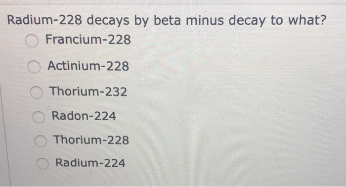Solved Radium-228 decays by beta minus decay to what? | Chegg.com