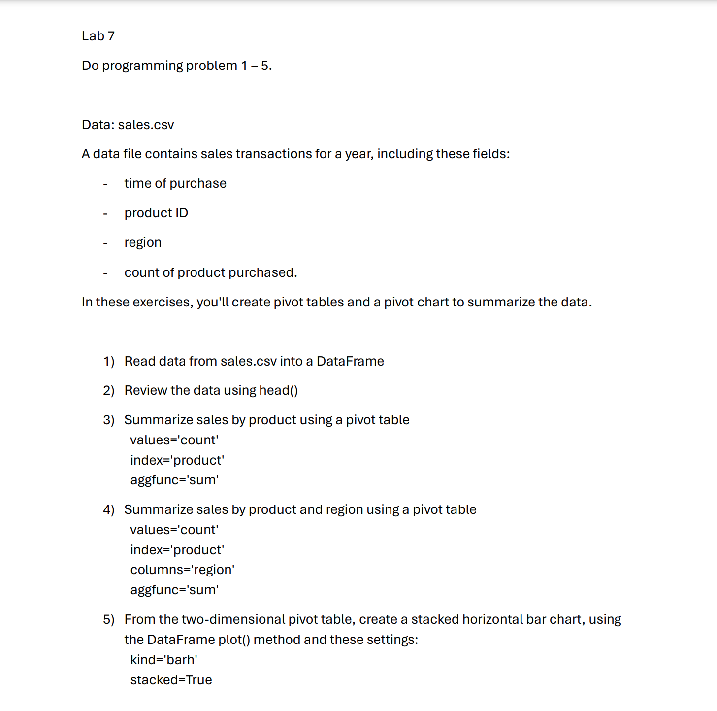 Solved Lab 7Do programming problem 1-5.Data: sales.csvA data | Chegg.com