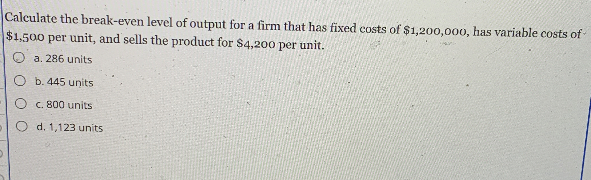 Calculate the break-even level of output for a firm | Chegg.com