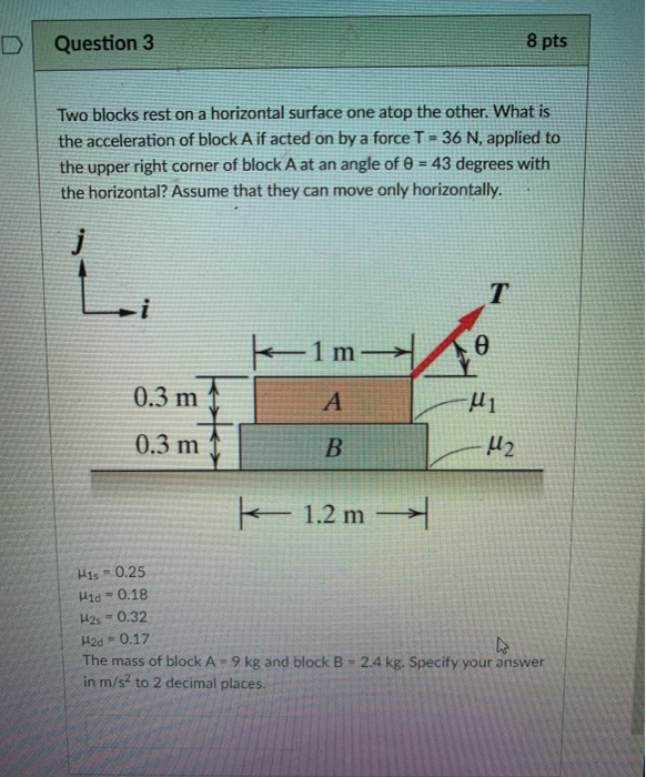 Solved Question 3 8 pts Two blocks rest on a horizontal | Chegg.com
