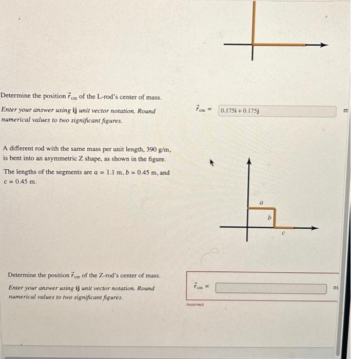 Solved Determine the position rcm of the L-rod's center of | Chegg.com