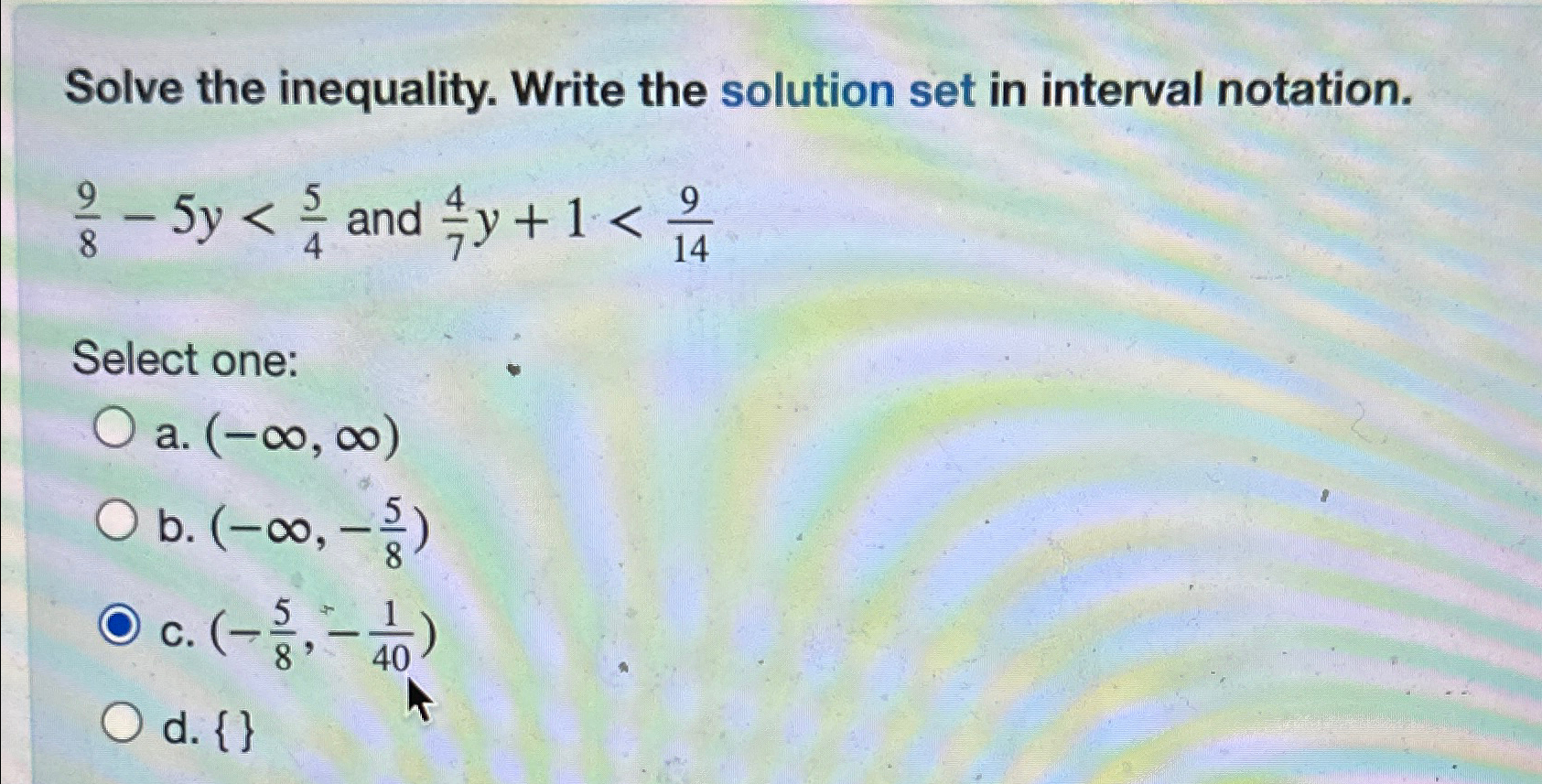 Solved Solve the inequality. Write the solution set in | Chegg.com