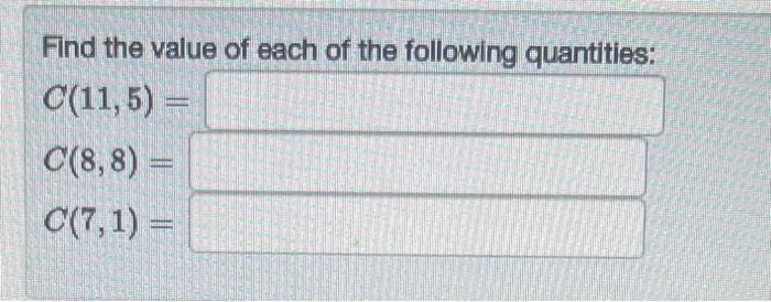 Solved Find the value of each of the following quantities: | Chegg.com