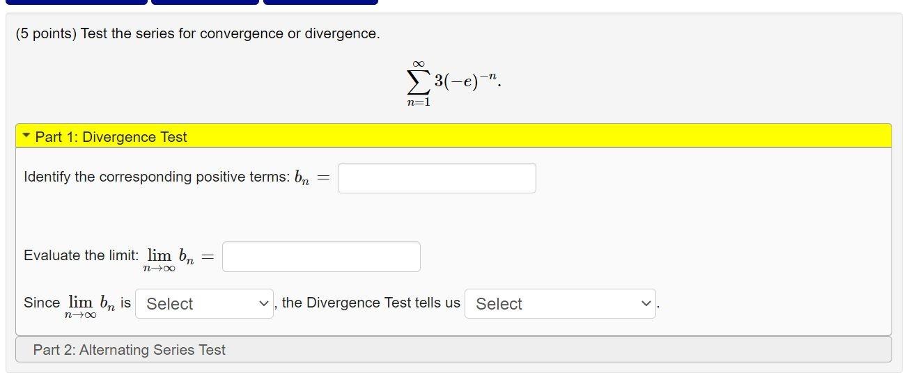 Solved (5 points) Test the series for convergence or | Chegg.com