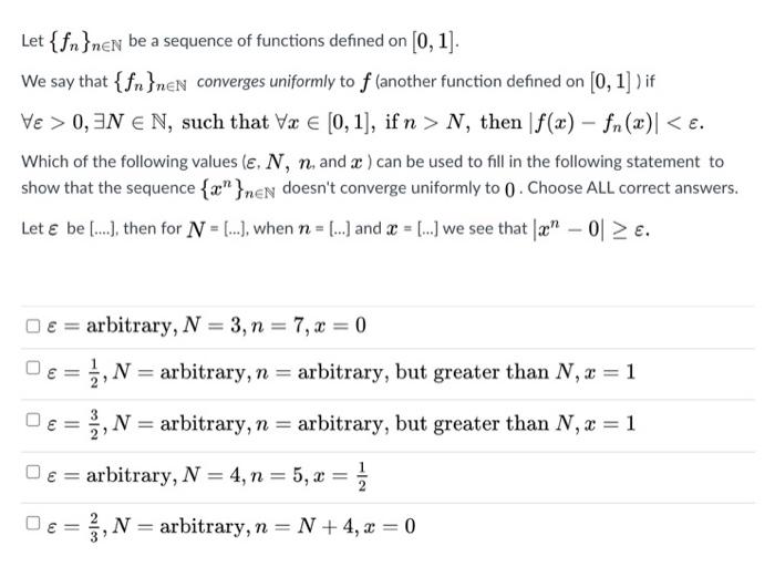 Solved Let {fn}nen be a sequence of functions defined on [0, | Chegg.com