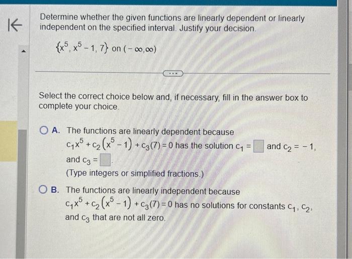 Solved Determine whether the given functions are linearly | Chegg.com
