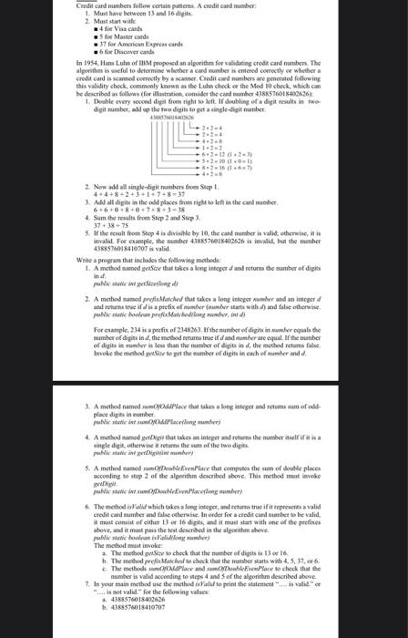 Solved Credit card numbers follow certain patterns. Acredit | Chegg.com