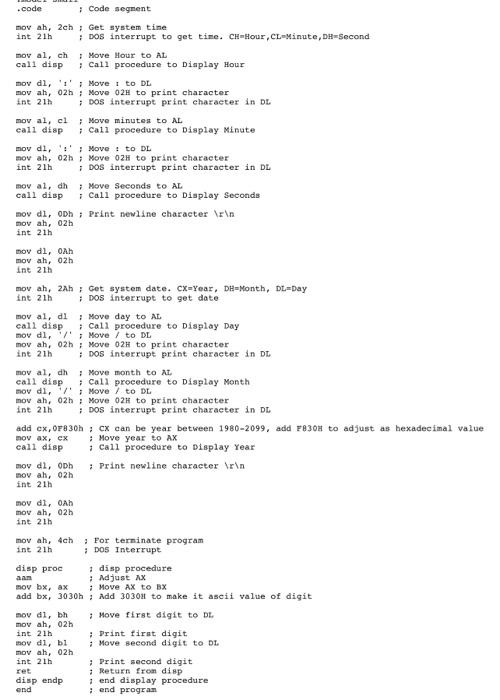 Solved this code is for assembly lagnuage to display current | Chegg.com