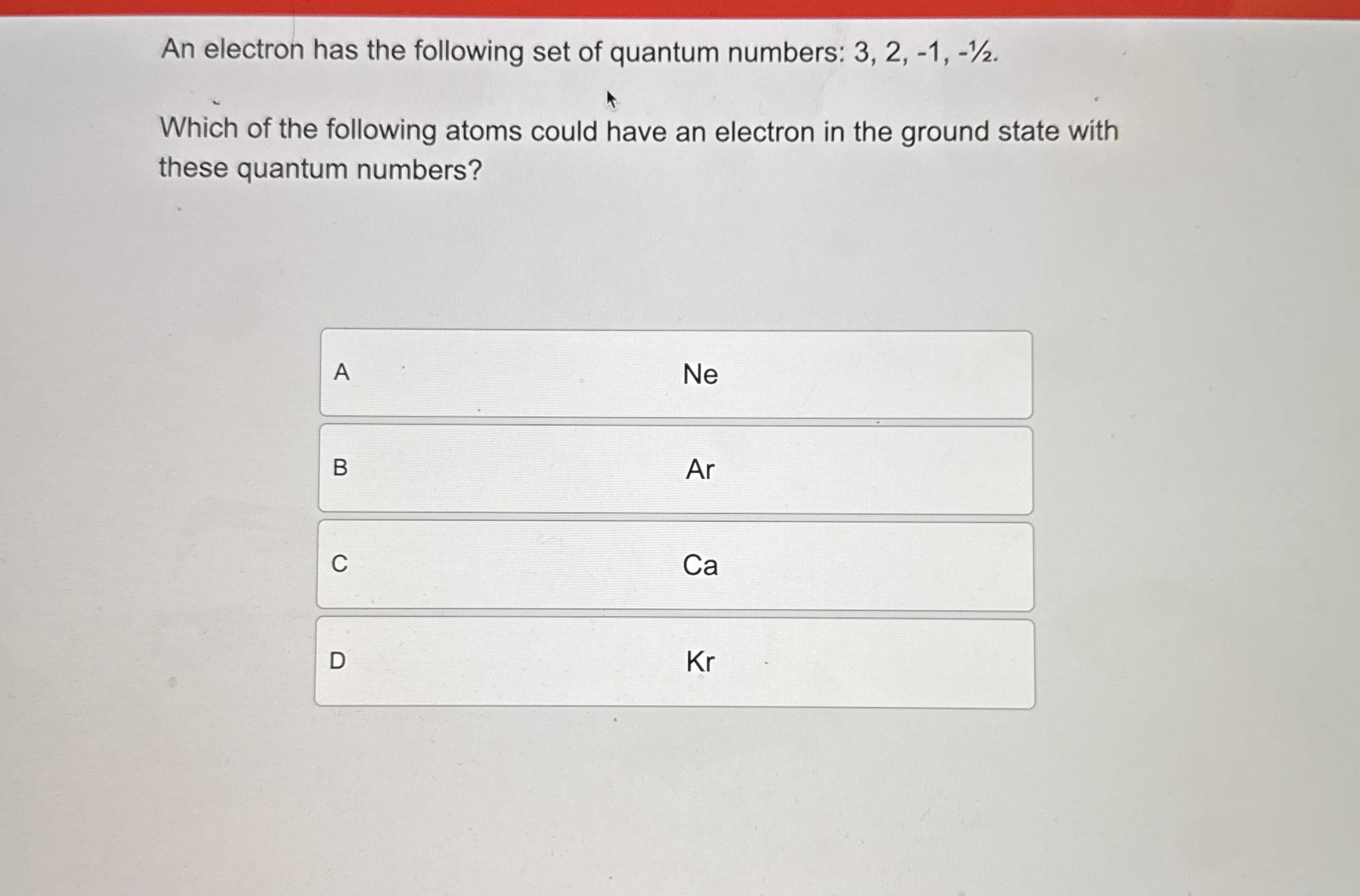 Solved An electron has the following set of quantum numbers: | Chegg.com