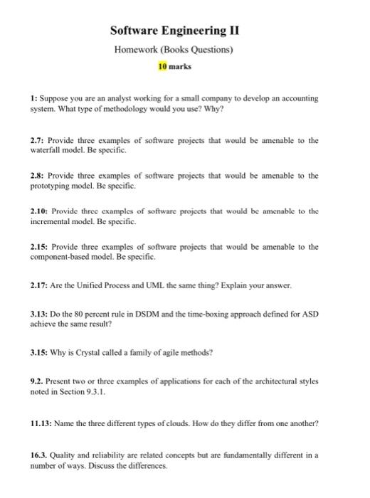 Solved Software Engineering II Homework (Books Questions) 10 | Chegg.com