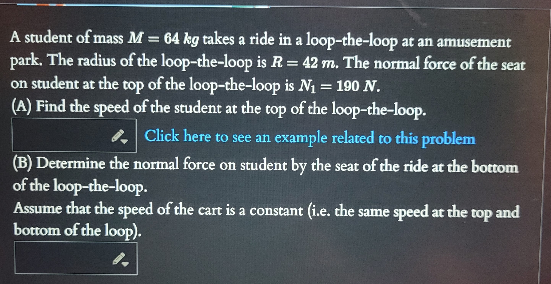Solved A student of mass M=64kg ﻿takes a ride in a | Chegg.com